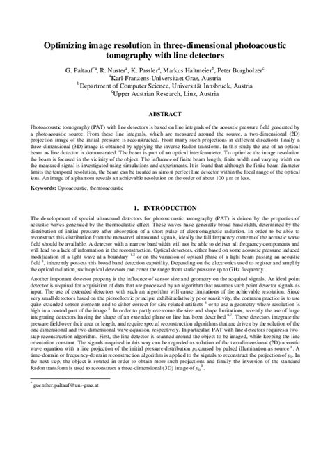 Pdf Optimizing Image Resolution In Three Dimensional Photoacoustic