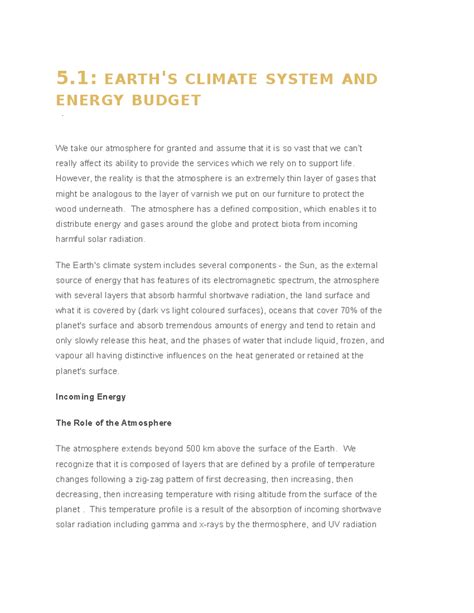 Envr Unit Envr Uofm EARTH S CLIMATE SYSTEM AND ENERGY BUDGET We Take Our