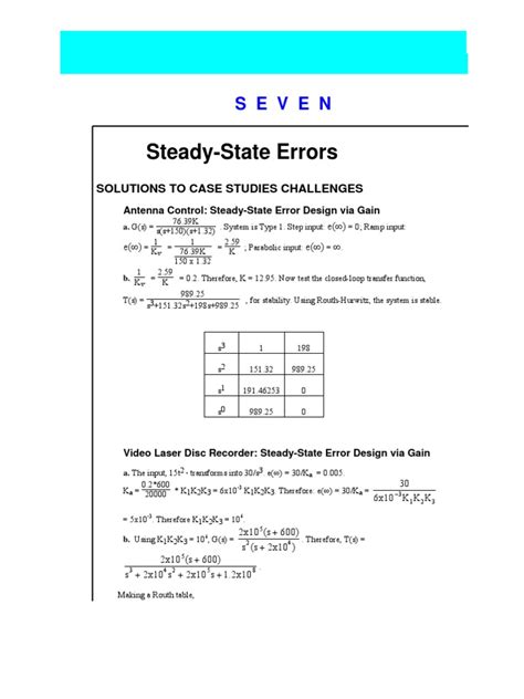 Steady State Errors Pdf Mathematical Analysis Mathematical Concepts