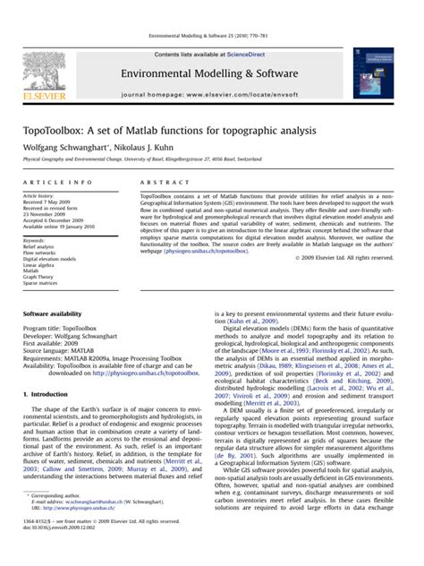 Topotoolbox A Set Of Matlab Functions For Topographic Analysis Pdf Matrix Mathematics