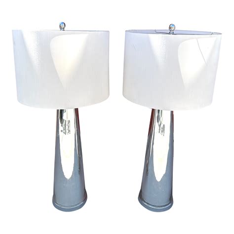 Tall Modern Cylinder Mirrored Glass Table Lamps A Pair Chairish