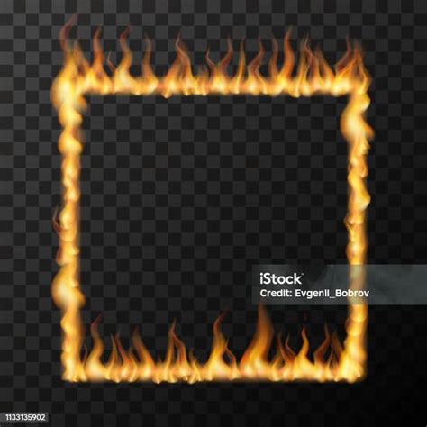 Api Realistis Terang Dalam Bentuk Bingkai Persegi Konsep Cinta Panas Pada Transparan Ilustrasi