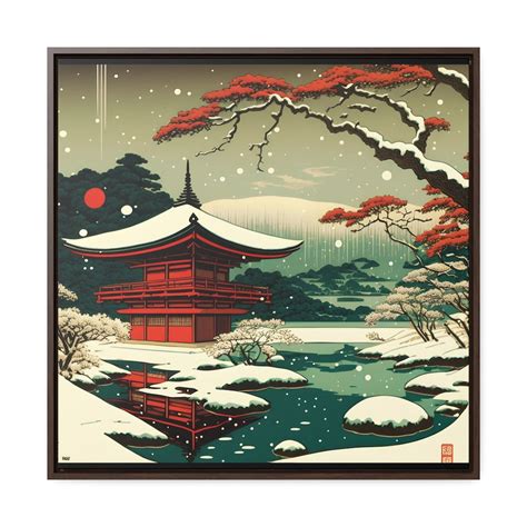 Ukiyo E Winter Wonderland Japanese House By The Lakefine Art Print Japanese Style Digital
