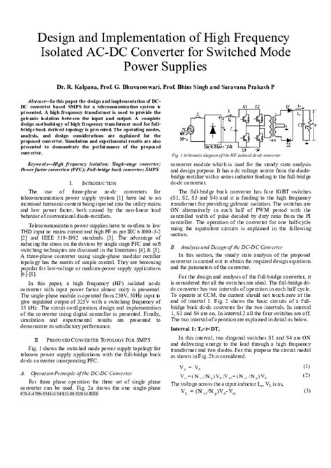Pdf Design And Implementation Of High Frequency Isolated Ac Dc Converter For Switched Mode
