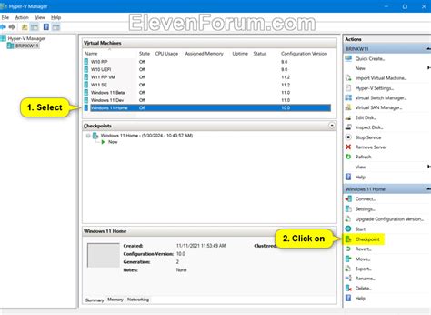 Create Checkpoint For Hyper V Virtual Machine In Windows 11 Windows
