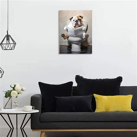 פוסטר בד אמנות קיר בולדוג מצחיק הדפס אסלות כלבים ללא מסגרת Temu
