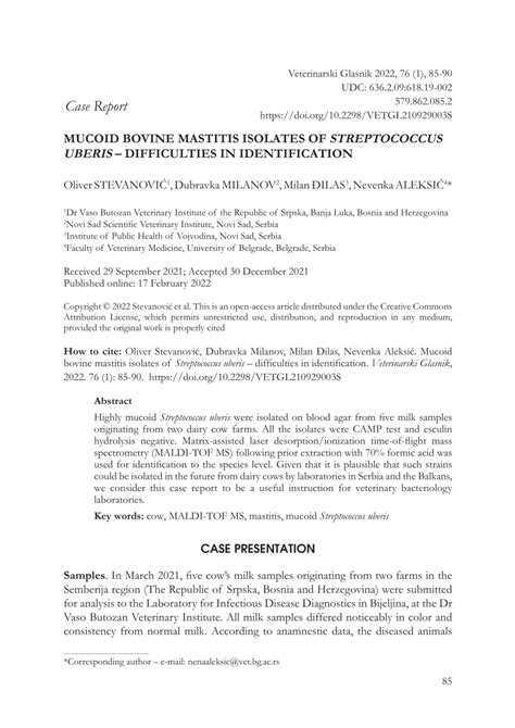 Pdf Mucoid Bovine Mastitis Isolates Of Streptococcus Uberis