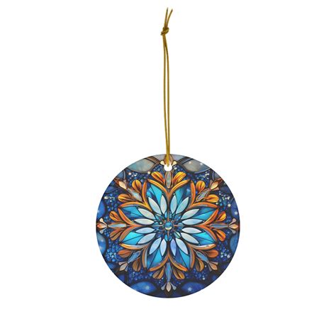 Stained Glass Snowflake Christmas Design Ornament Christmas Ornament Round Shape Holiday