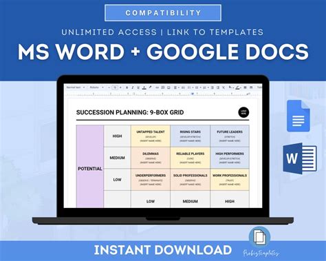Succession Planning 9 Box Grid Template Talent Assessment Matrix Performance Potential Grid