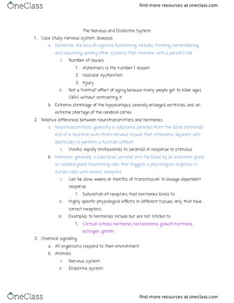 BIOL 1010 Lecture Ex 3 The Endocrine System OneClass