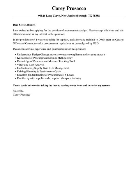 Procurement Analyst Cover Letter Velvet Jobs