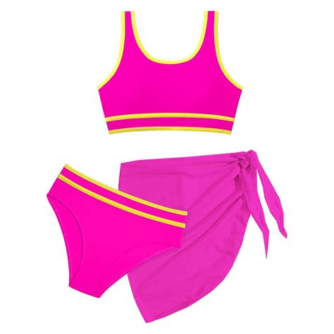 Redarer Girls 3 Piece Set Double Strap High Waist Sporty Bikini