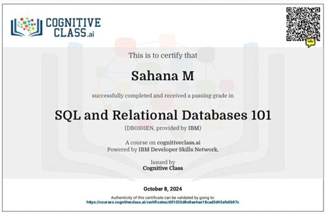 Sql Relationaldatabases Dataskills Ibm Cognitiveclass Sahana M