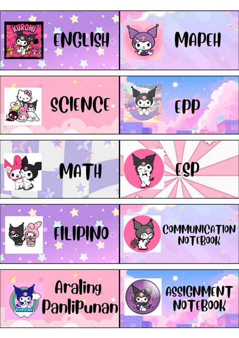 Kuromi Subject Labels In 2025 Notebook Labels Subject Labels School Stickers Labels