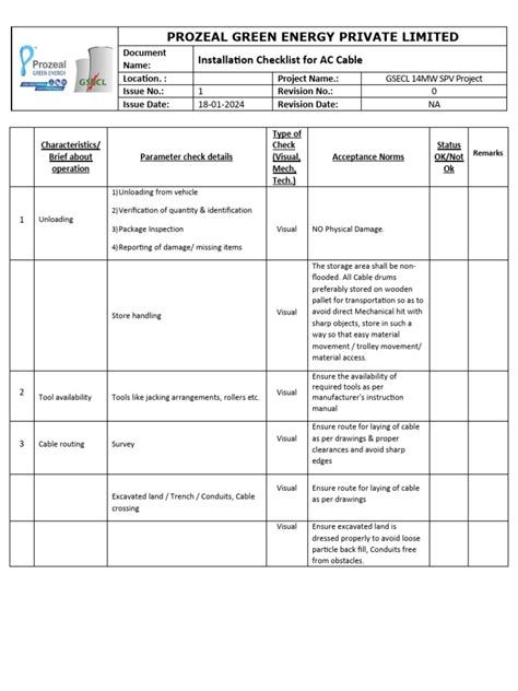 Cable Installation Check List Ac Pdf Insulator Electricity