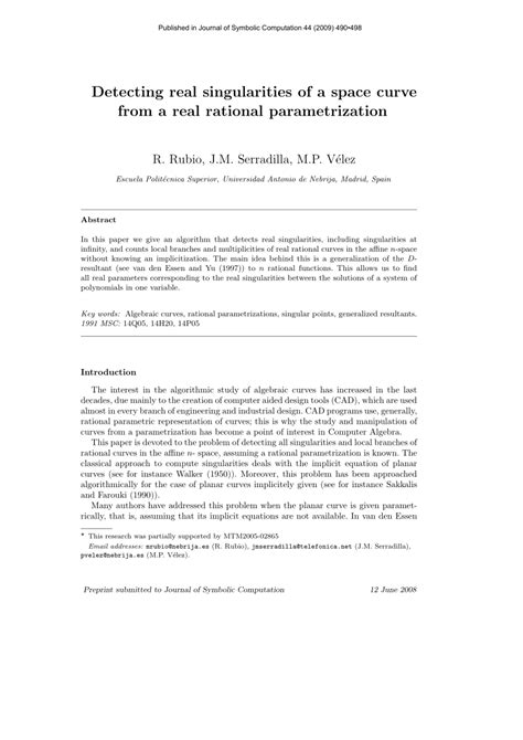 Pdf Detecting Real Singularities Of A Space Curve From A Real Rational Parametrization