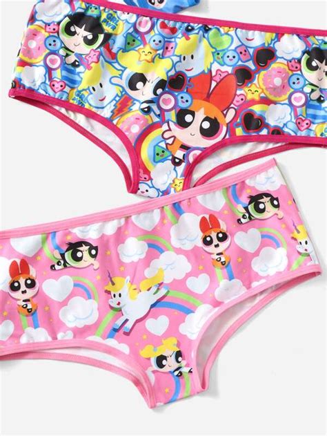 Romwe The Powerpuff Girls Romwe 3pack Cartoon Graphic Panty Set