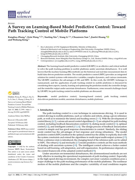 A Survey On Learning Based Model Predictive Contro Pdf Machine