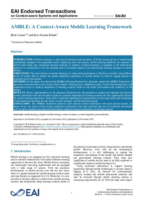 Pdf Amble A Context Aware Mobile Learning Framework