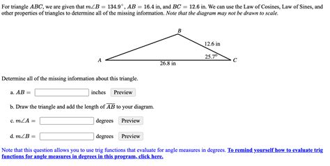 Solved For Triangle ABC We Are Given That M B Chegg