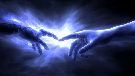 The Robot S Hand Comes Into Contact With The Human Hand Utilizing Ai Machine Learning And