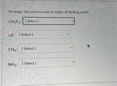Solved Arrange The Compounds In Order Of Boiling