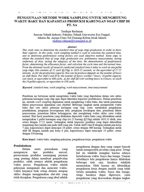 Penggunaan Metode Work Sampling Pengguna Pdf