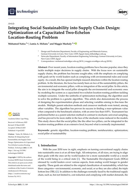 Pdf Integrating Social Sustainability Into Supply Chain Design Optimization Of A Capacitated