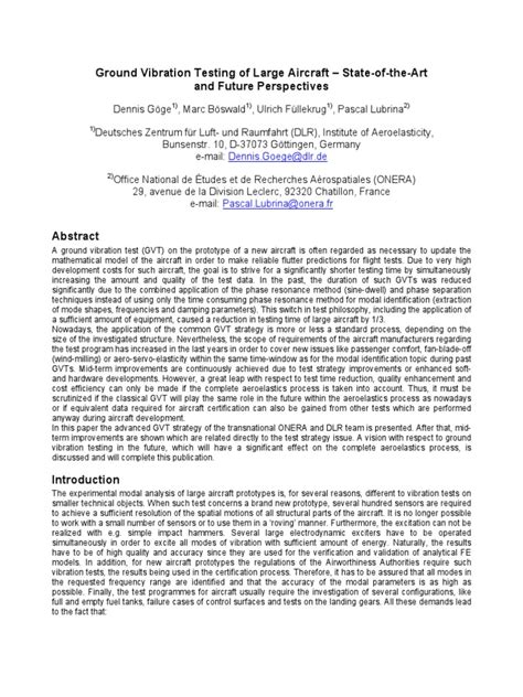 Ground Vibration Testing Of Large Aircraft State Of The Art And Future Perspectives Pdf
