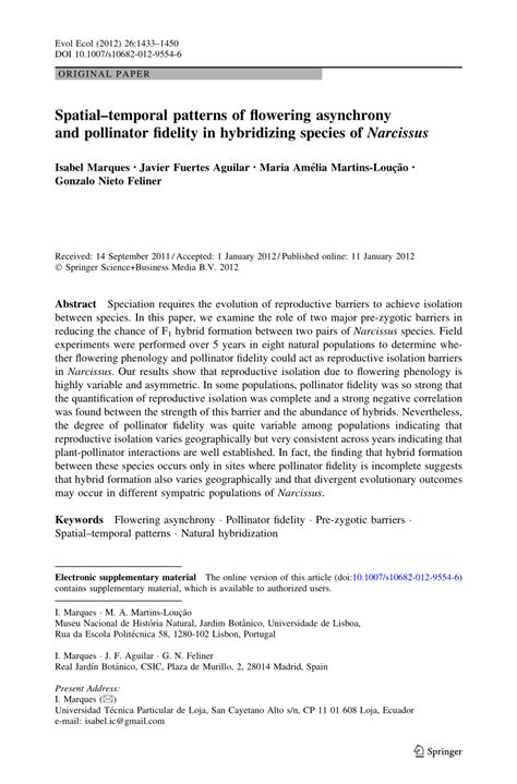 Pdf Spatial Temporal Patterns Of Flowering Asynchrony And Pollinator Fidelity In Hybridizing