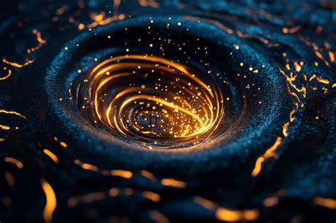 Abstract Swirling Vortex With Glowing Particles And Dark Blue Background Stock Illustration