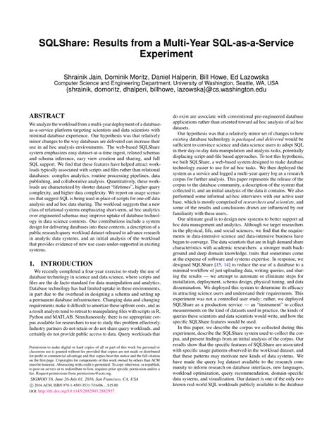 pdf sqlshare results from a multi year sql as a service experiment