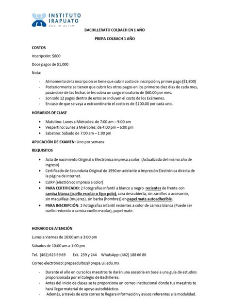 Informes Colbach En 1 Año 1 Pdf