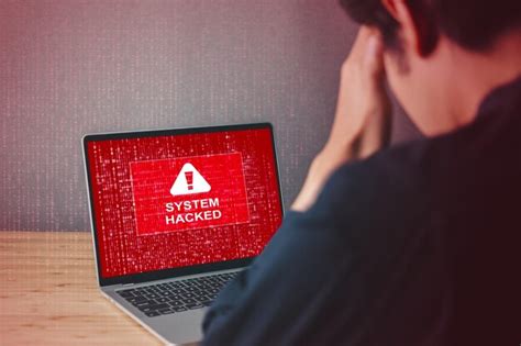 Premium Photo Stressed Businessman With Laptop Show System Hacked Screen Cybersecurity