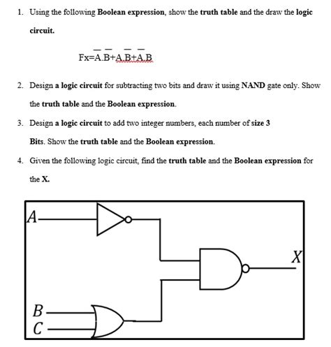 solved 1 using the following boolean expression show the truth table