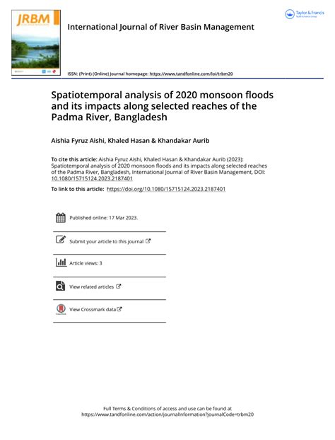 Pdf Spatiotemporal Analysis Of 2020 Monsoon Floods And Its Impacts Along Selected Reaches Of