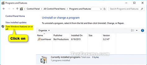 Turn Windows Features On Or Off In Windows 10 Tutorials