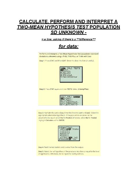 Calculate Perform And Interpret A Two Mean Hypothesis Test Population Sd Unknown Calculate