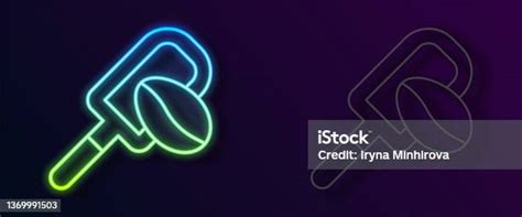 검은 배경에 고립 된 커피 곡물 아이콘과 빛나는 네온 라인 주걱 커피 콩 벡터 고풍스런에 대한 스톡 벡터 아트 및 기타 이미지 고풍스런 구이 농업 Istock