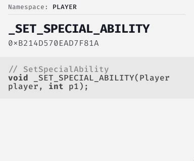 SetSpecialAbility FiveM Natives Cfx Re Docs