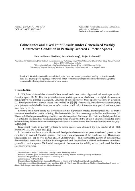 Pdf Coincidence And Fixed Point Results Under Generalized Weakly