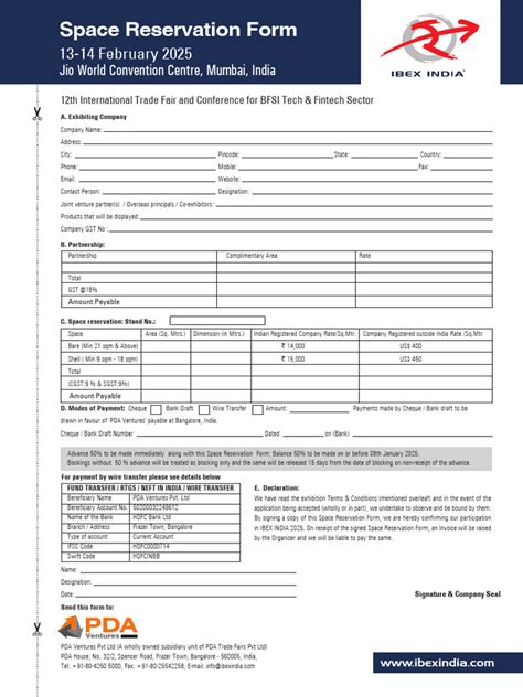 Space Reservation Form Ibex India 2025 Pdf Indemnity Damages