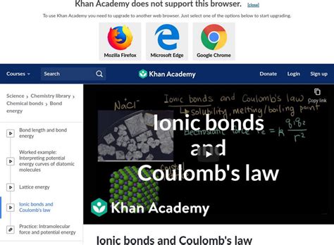 khan academy ionic bonds and coulomb s law instructional video for 9th