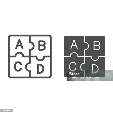 편지 Abc 퍼즐 알파벳 라인과 단단한 아이콘 언어 개념 흰색 배경에 퍼즐 조각 문자 벡터 기호 모바일 개념 및 웹 디자인을위한