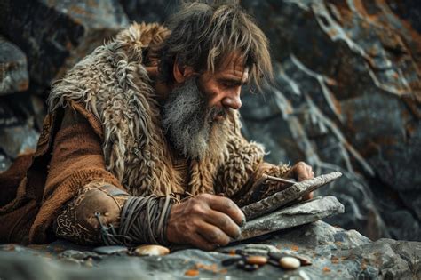 Premium Photo Ancient Stone Age Programmer Prehistoric Programming Neanderthal Man Working