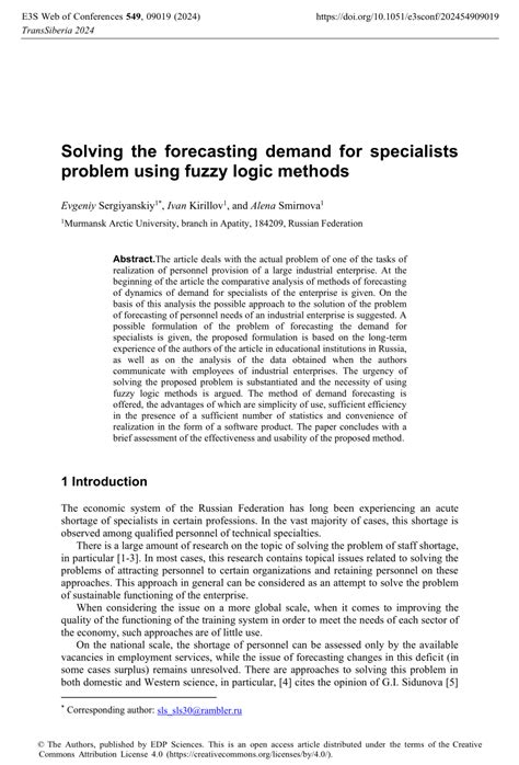pdf solving the forecasting demand for specialists problem using fuzzy logic methods