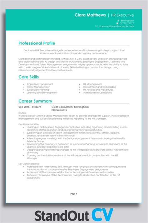 Hr Executive Cv Example And Guide [get Job Interviews] In 2024 Cv Examples Management Skills