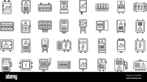 electric switchboard icons set large set of simple electrical cabinet