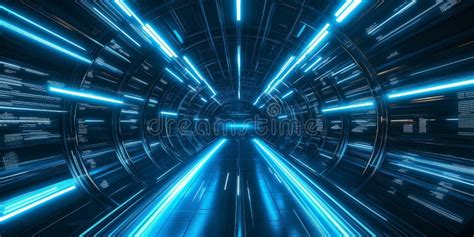 High Speed Futuristic Data Tunnel With Glowing Cyan Light Streams