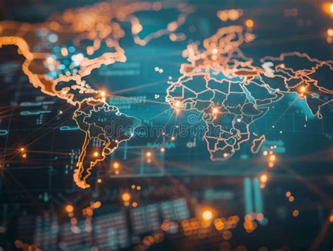 Global Network With Illuminated Continents And Connecting Lines Stock Illustration